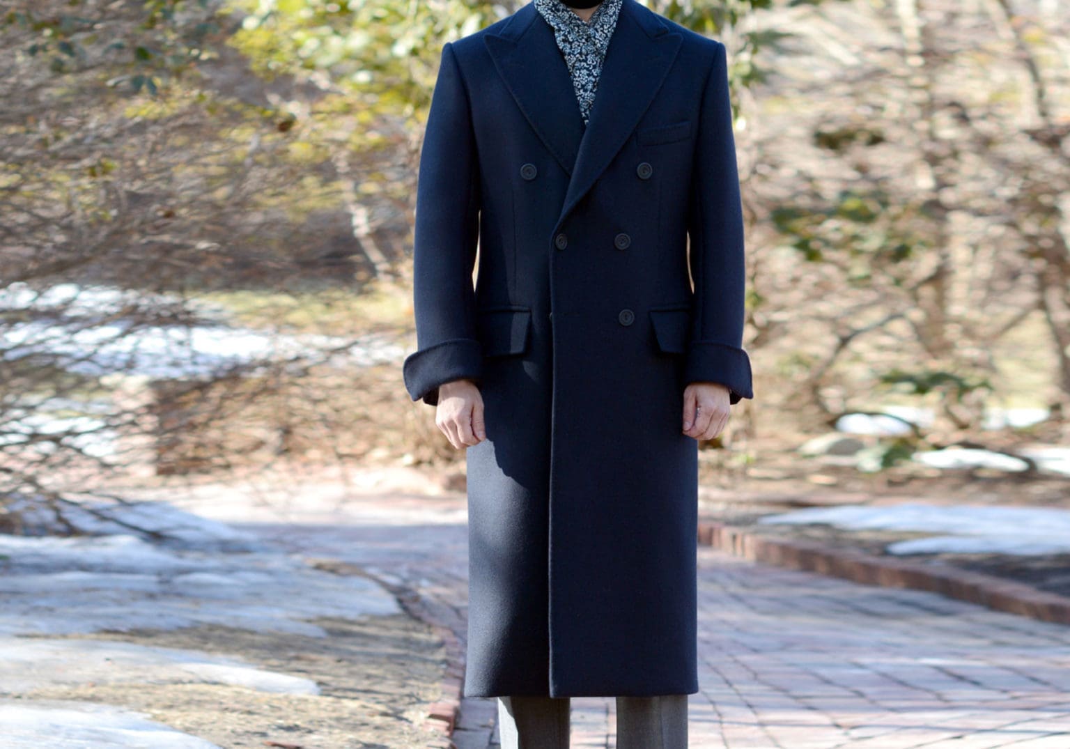 Mens Double Breasted Navy Blue Overcoat | Michael Tailors